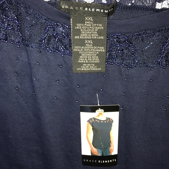 Grace Elements | Tops | Grace Elements Xxl Lace Beaded Top Navy | Poshmark